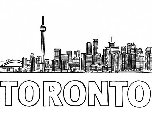 CN Tower and Toronto Marina – Free Printable Coloring Page – You-Color
