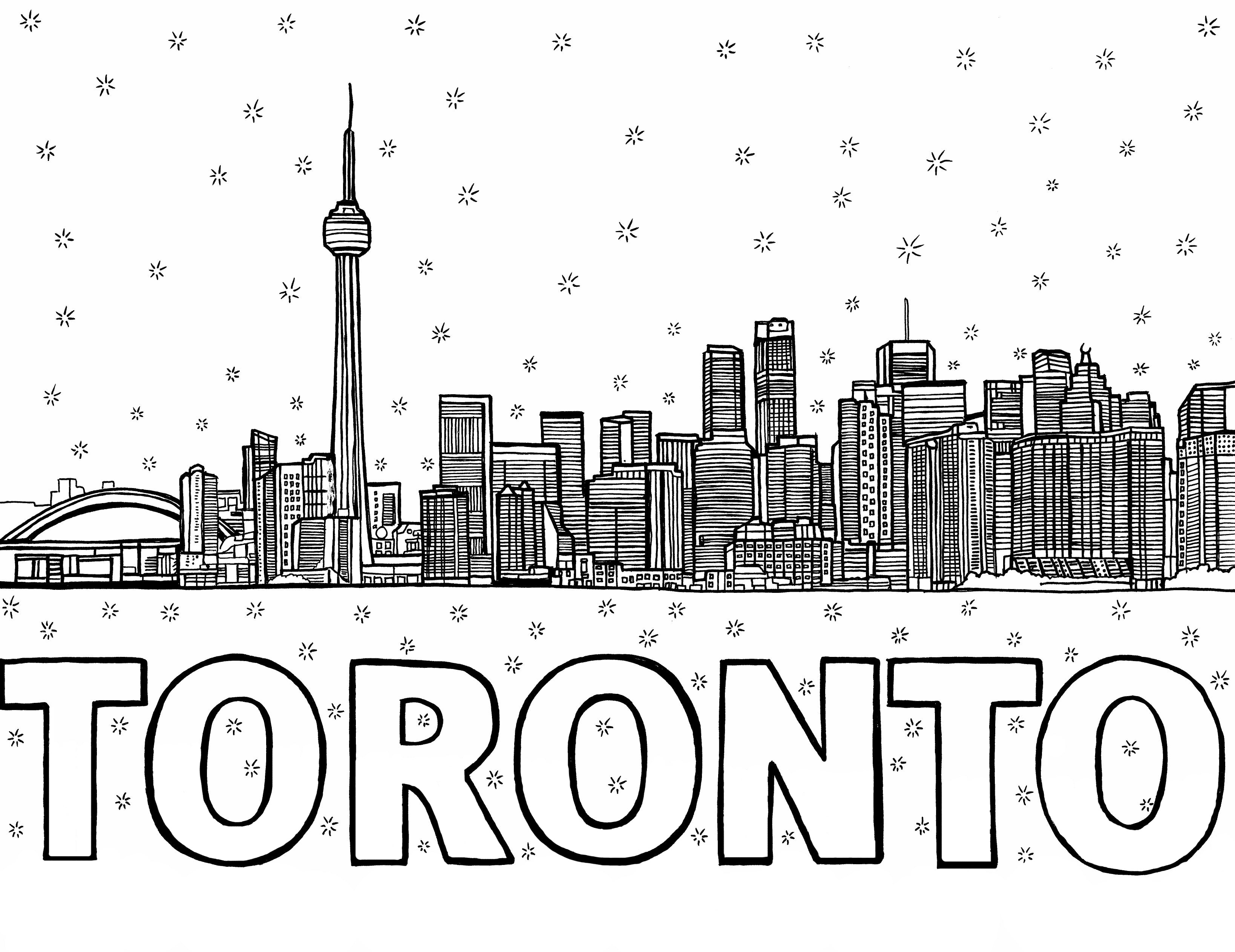 CN Tower and Toronto Marina – Free Printable Coloring Page – You-Color